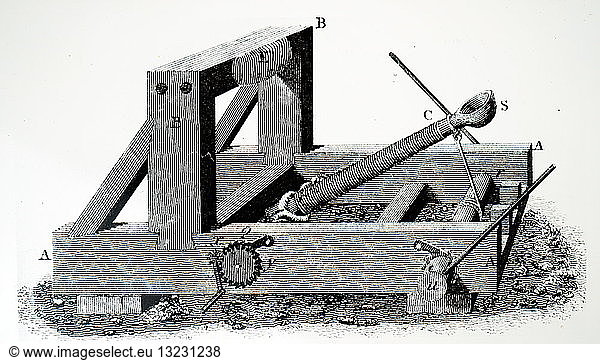 Engraving depicting a Mangonel catapult Engraving depicting a Mangonel ...