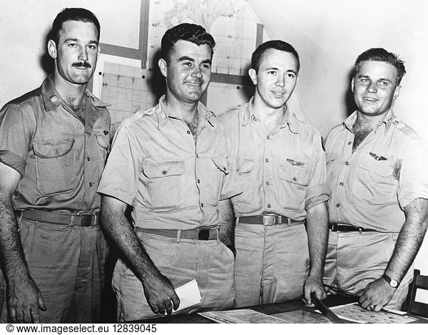 World War Ii Enola Gay Colonel Paul W Tibbets Second From Left And The Crew Of The B 29